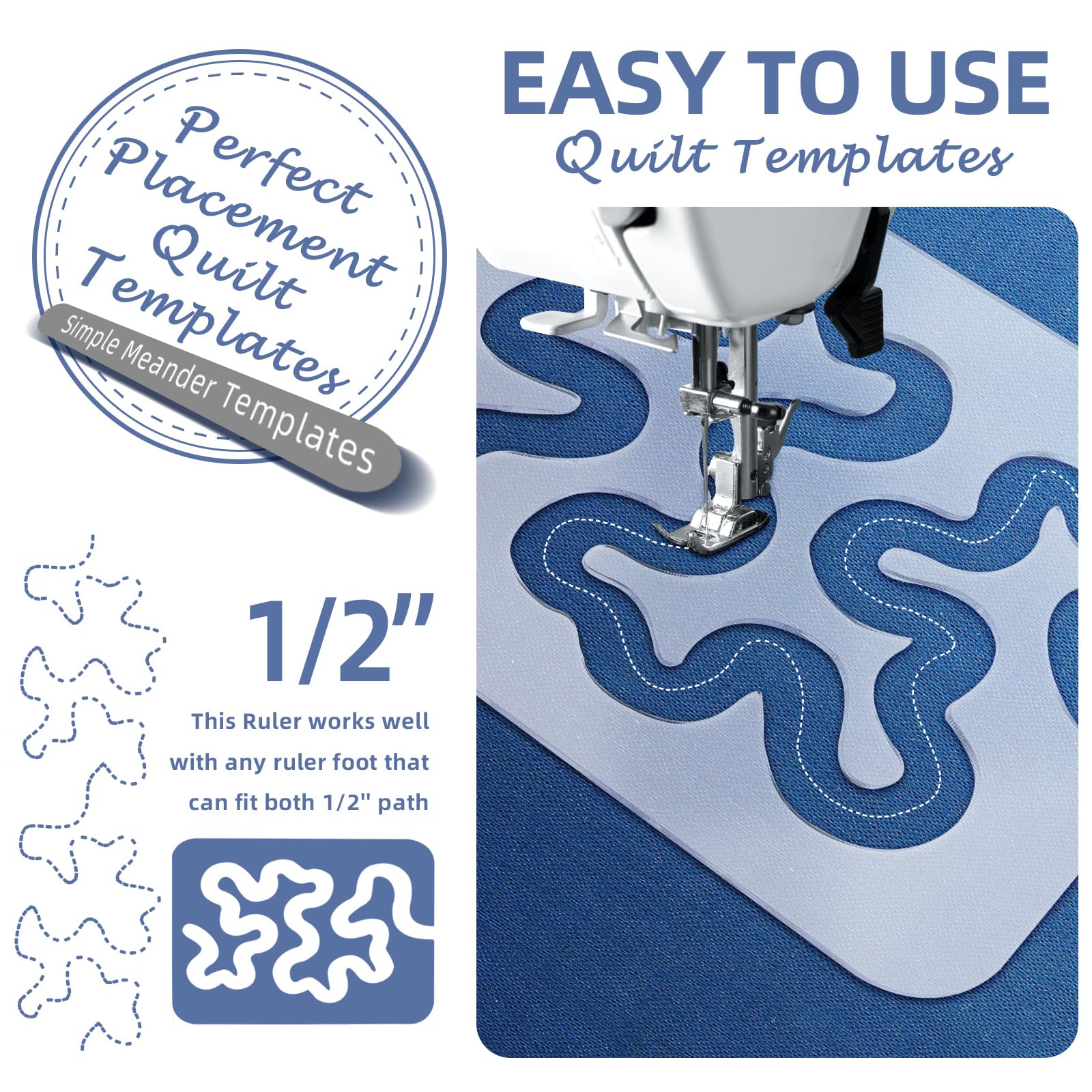 Meander Quilting Templates,Free Motion Quilting Template,Arcylic Quilting Templates Rulers,Transparent Quilting Templates for Industrial and Domestic Sewing Machines