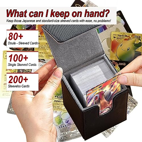 ArtBoutiq MTG Card Deck Box For Commander Deck Box With 2 Dividers, Card Storage Box Fits 100+ Single Sleeved Cards, PU Leather Strong Magnet Card Deck Case Holder for Mtg Yugioh TCG（Black/Purple）