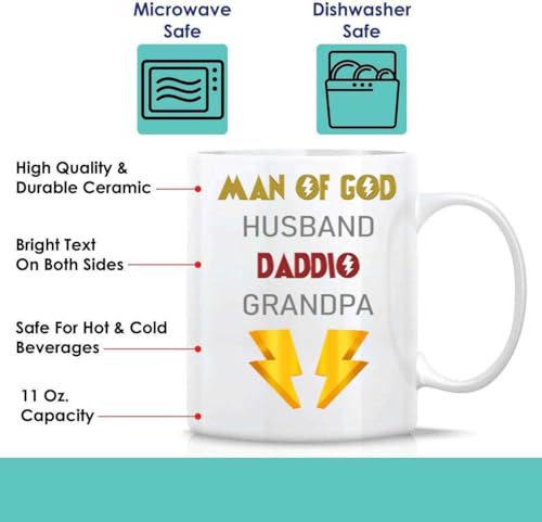 Christian Believers Gift, Ideal Gift for a Grandfather - Man Of God Prayers, Navy Multicolor Unisex Sweat 11 Oz White Ceramic Coffee Mug