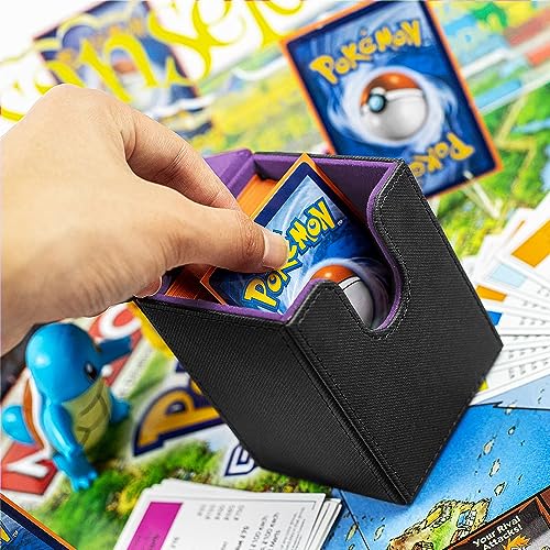 ArtBoutiq MTG Card Deck Box For Commander Deck Box With 2 Dividers, Card Storage Box Fits 100+ Single Sleeved Cards, PU Leather Strong Magnet Card Deck Case Holder for Mtg Yugioh TCG（Black/Purple）
