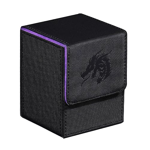 ArtBoutiq MTG Card Deck Box For Commander Deck Box With 2 Dividers, Card Storage Box Fits 100+ Single Sleeved Cards, PU Leather Strong Magnet Card Deck Case Holder for Mtg Yugioh TCG（Black/Purple）