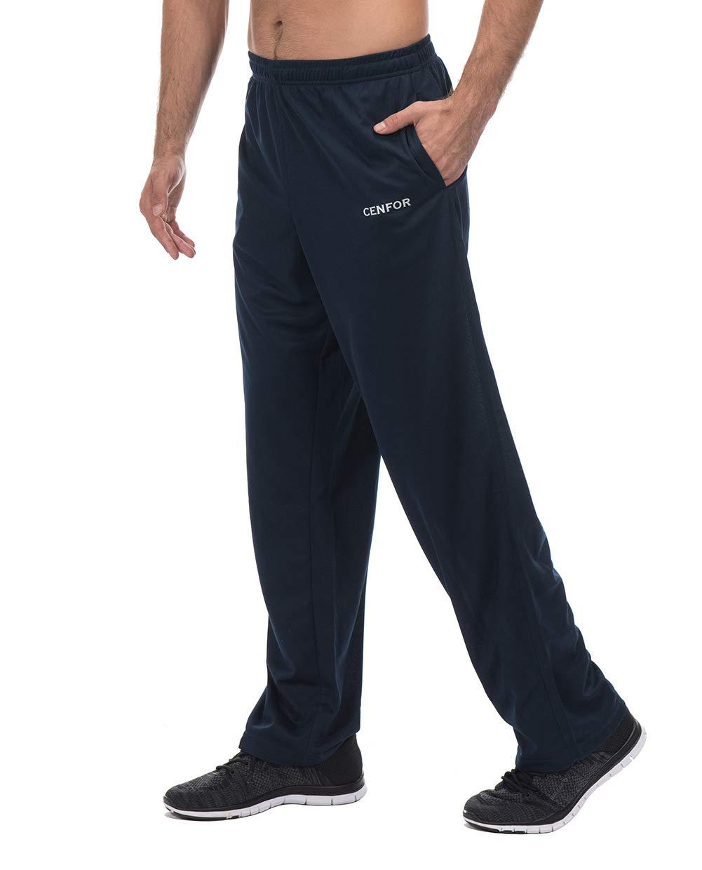 CENFOR Men's Sweatpants Pockets Open Bottom Athletic Pants Jogging, Workout, Gym, Running, Hiking,Training(Navy Blue,M)