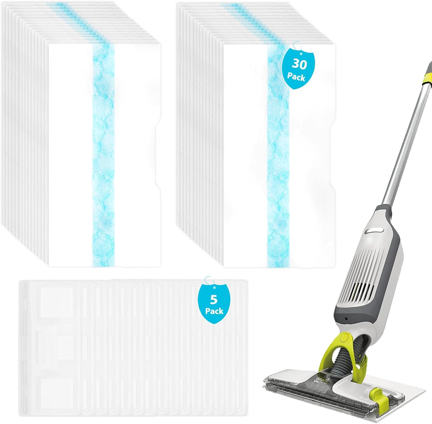 30Pack Split Disposable Replacement Hard Floor Vacuum Vac Mop Pads Refills,Vacmop Replacement Pads For Shark Vacmop VM252 VM205 VM190 VC205,VMP30 Pad Refills,30 Pads Kit with 5 Split Washable Chamber