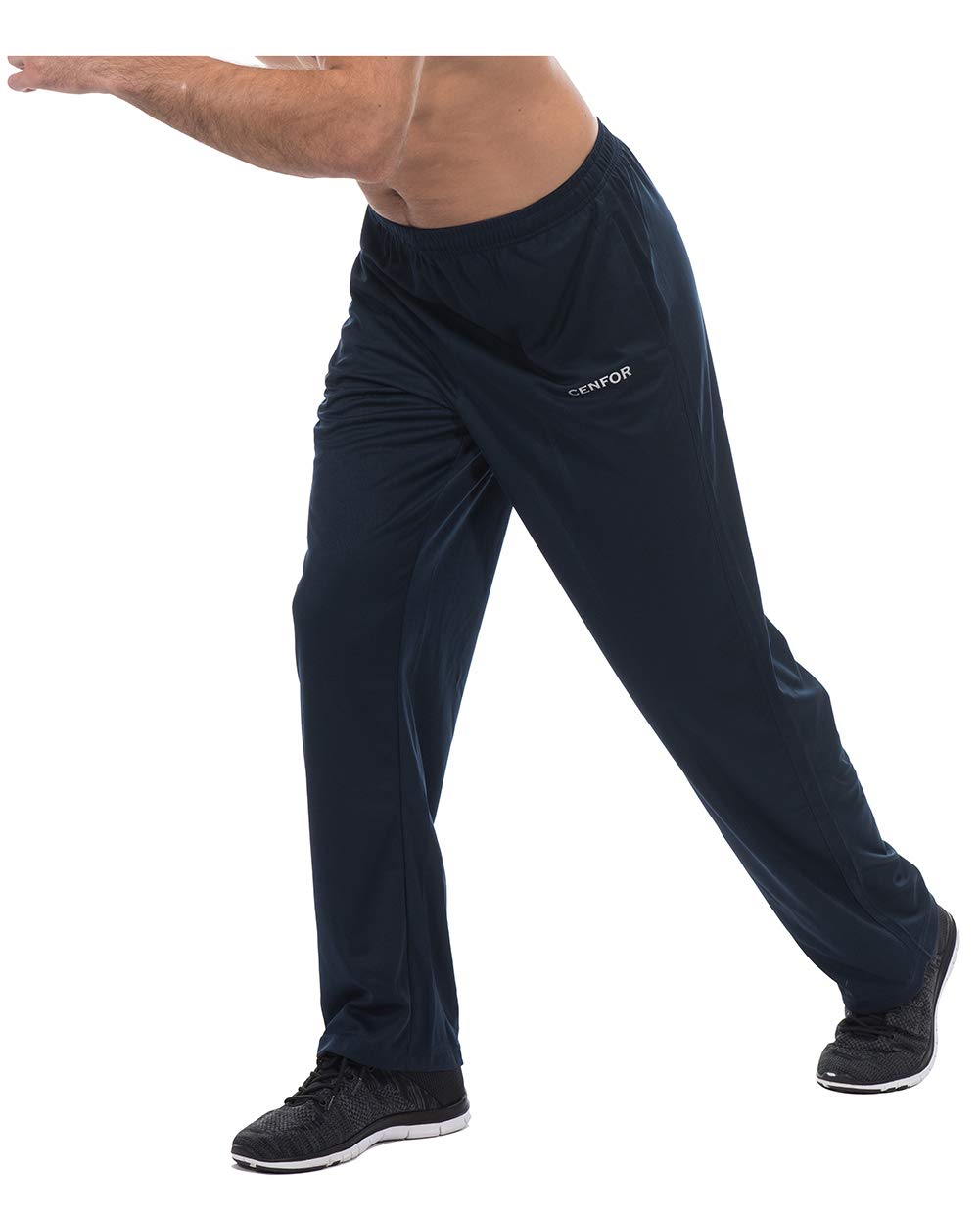 CENFOR Men's Sweatpants Pockets Open Bottom Athletic Pants Jogging, Workout, Gym, Running, Hiking,Training(Navy Blue,M)