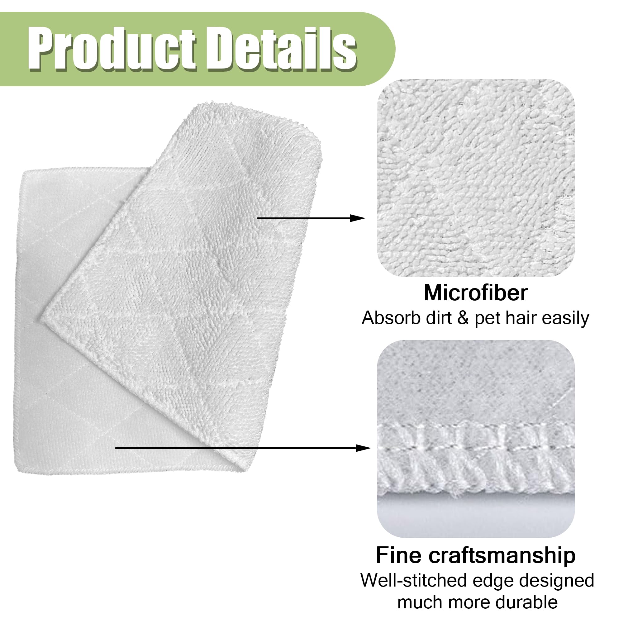 Light 'N' Easy Steam Mop Pads Replacement Reusable for S3601 S3101 S7326 7688ANB 7688ANW Floor Microfiber Cleaning Cloths(8 Pack)