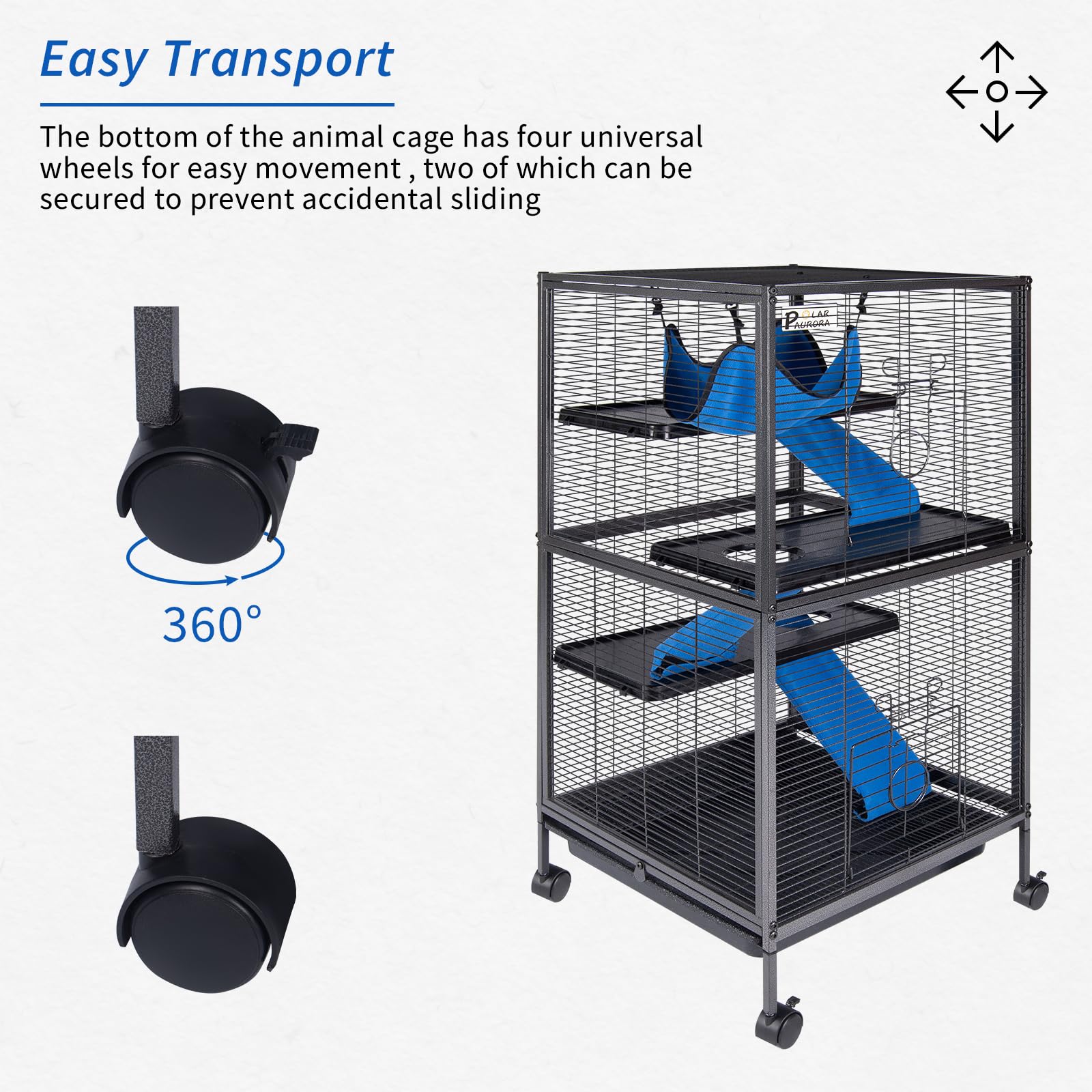 4 Tier Steel Deluxe Small Animal Pet Cage Kit for Guinea Pig Ferret Little Rabbit with Wheels Brakes Hammock 4 Platforms Removable Tray and Ladder with Flannel