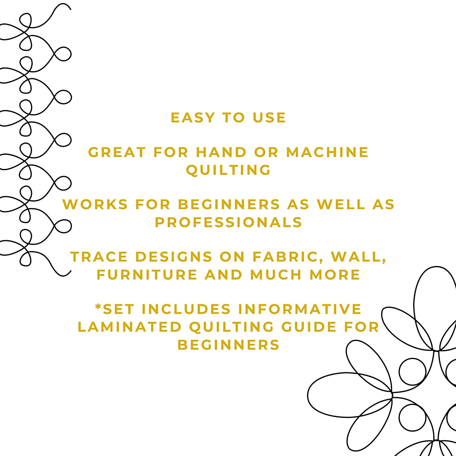 Quilting Stencils for Machine and Hand Quilting - 2 Plastic Quilt Templates for Continuous Line Borders and Patterns - Filigree Border, Flower Loop Block Stencil Set with Quilter's Guide