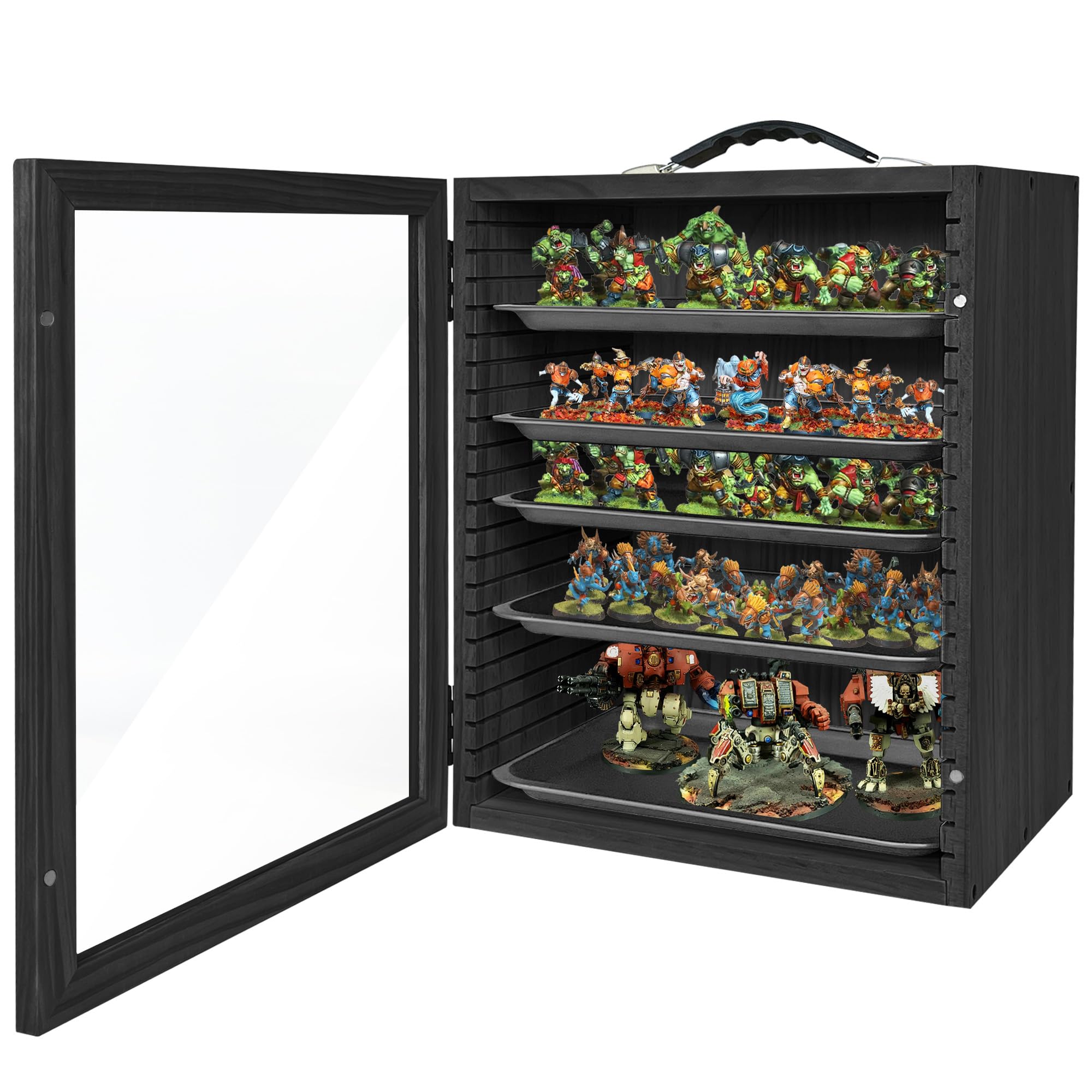 Montex Miniature Display Case Wood Miniature Carrying Case Minifigure Display Case (Black)