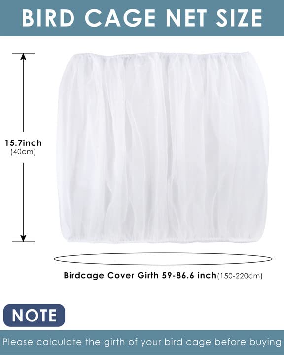 Bissap Bird Cage Seed Catcher, 59-90'' Universal Birdcage Net Nylon Adjustable Elastic Band Stretchy Skirts Mesh Cover for Parrot Cage Seed Guard (Not Include Birdcage)- White