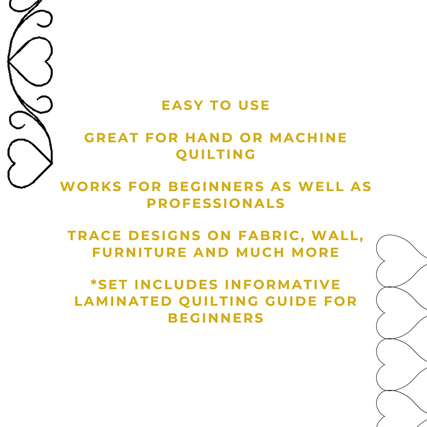 Quilting Stencils for Machine and Hand Quilting - 2 Quilting Stencils for Border Patterns - Heart Border Plastic Quilt Stencil Set with Guide
