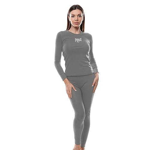 Everlast Womens Base Layer Set - Warm Underlayer Pants & Shirt - Cold Weather - Body Winter Gear Long Underwear & Pajamas (Grey, Large)