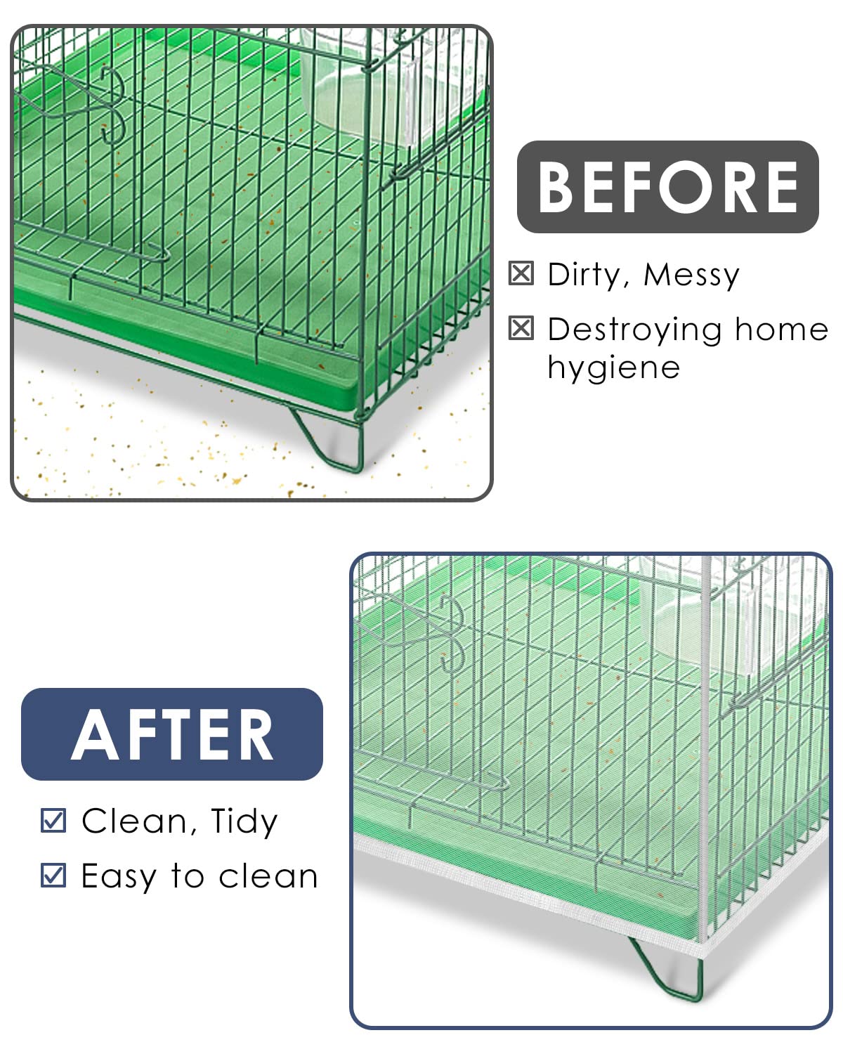 Bissap Bird Cage Seed Catcher, 59-90'' Universal Birdcage Net Nylon Adjustable Elastic Band Stretchy Skirts Mesh Cover for Parrot Cage Seed Guard (Not Include Birdcage)- White