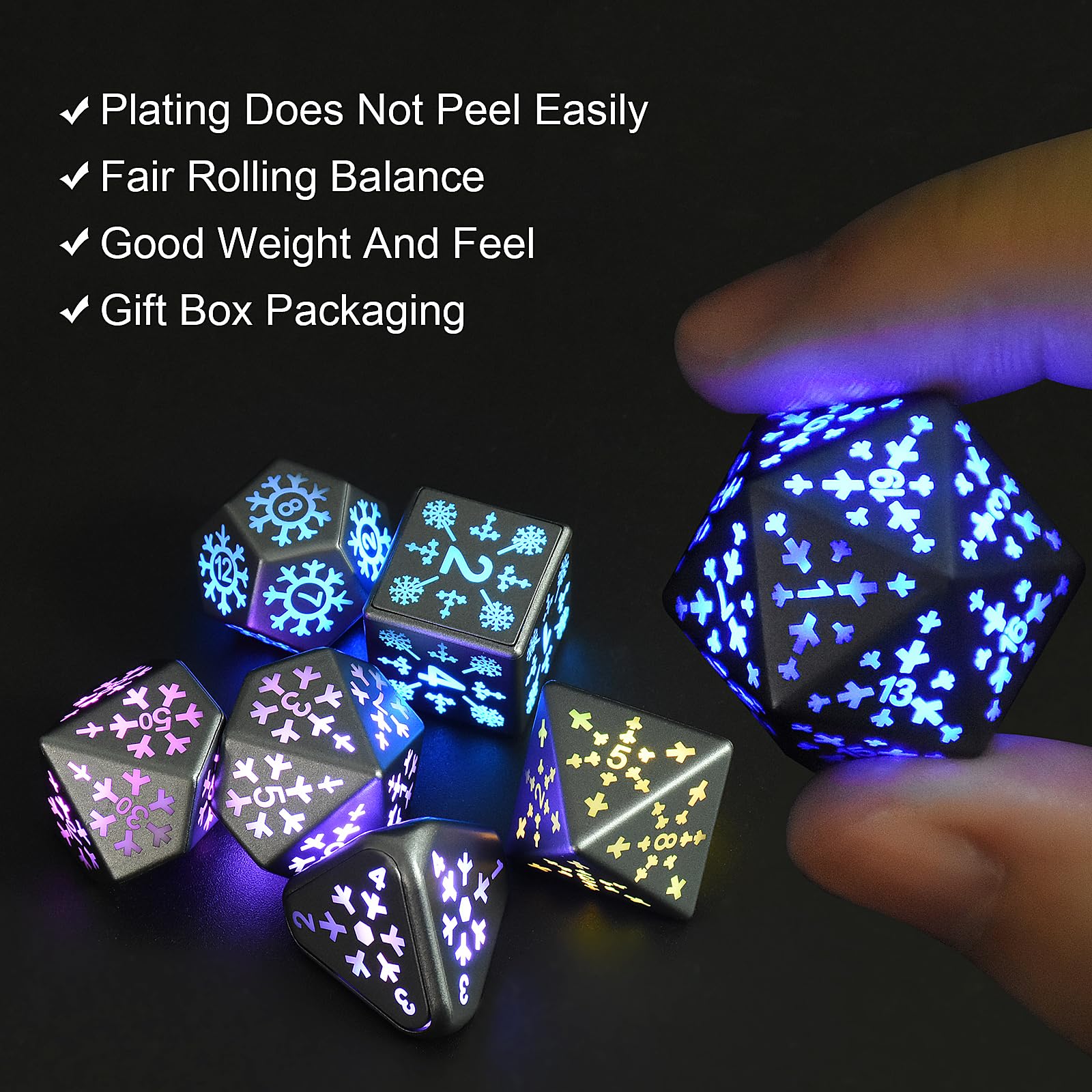 EXCECAR Wireless Charging DND Dice Set, Light Up Dice, Rechargable LED Dice, 7pcs Polyhedral Dice Set for RPG Role Playing Table Game