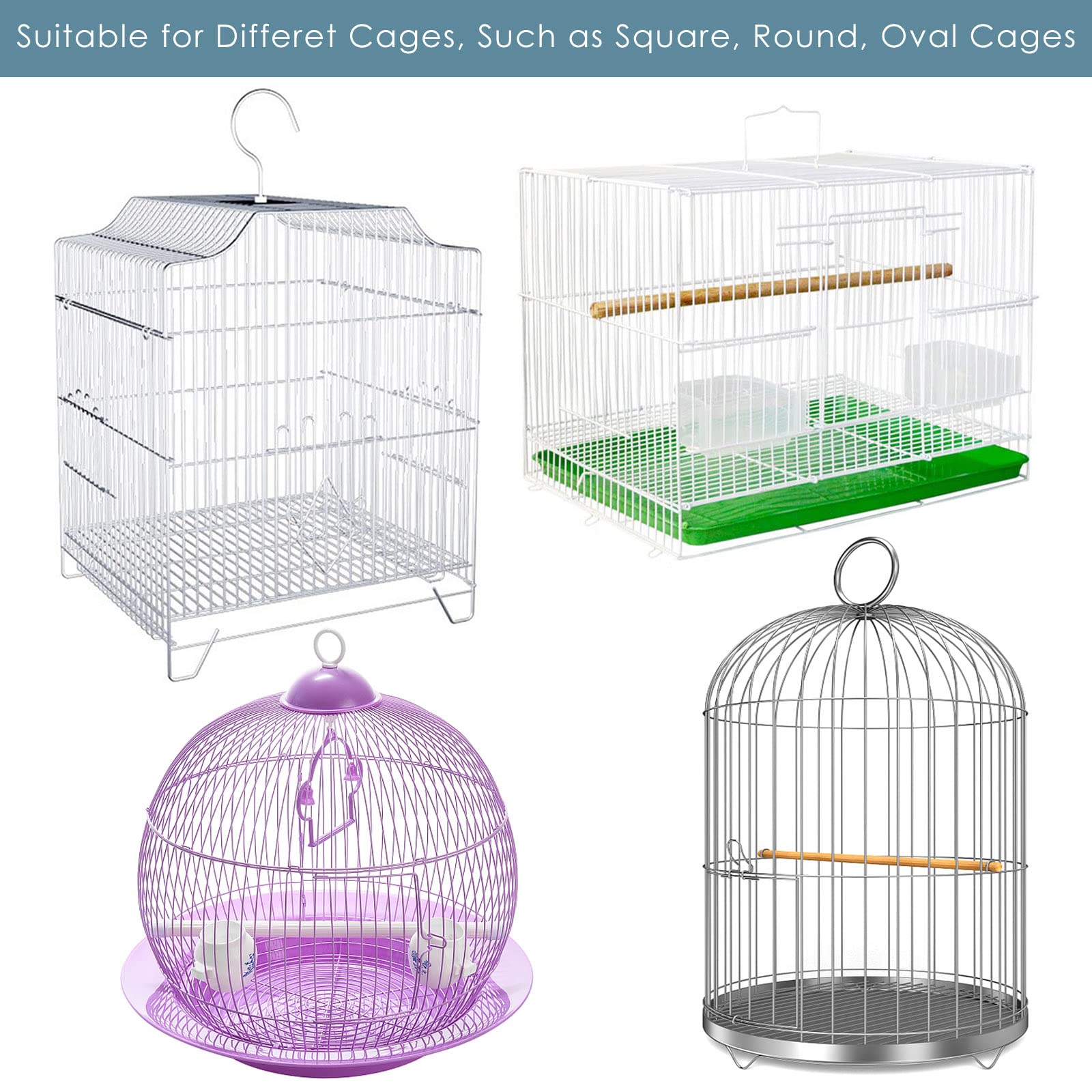 Bissap Bird Cage Seed Catcher, 59-90'' Universal Birdcage Net Nylon Adjustable Elastic Band Stretchy Skirts Mesh Cover for Parrot Cage Seed Guard (Not Include Birdcage)- White