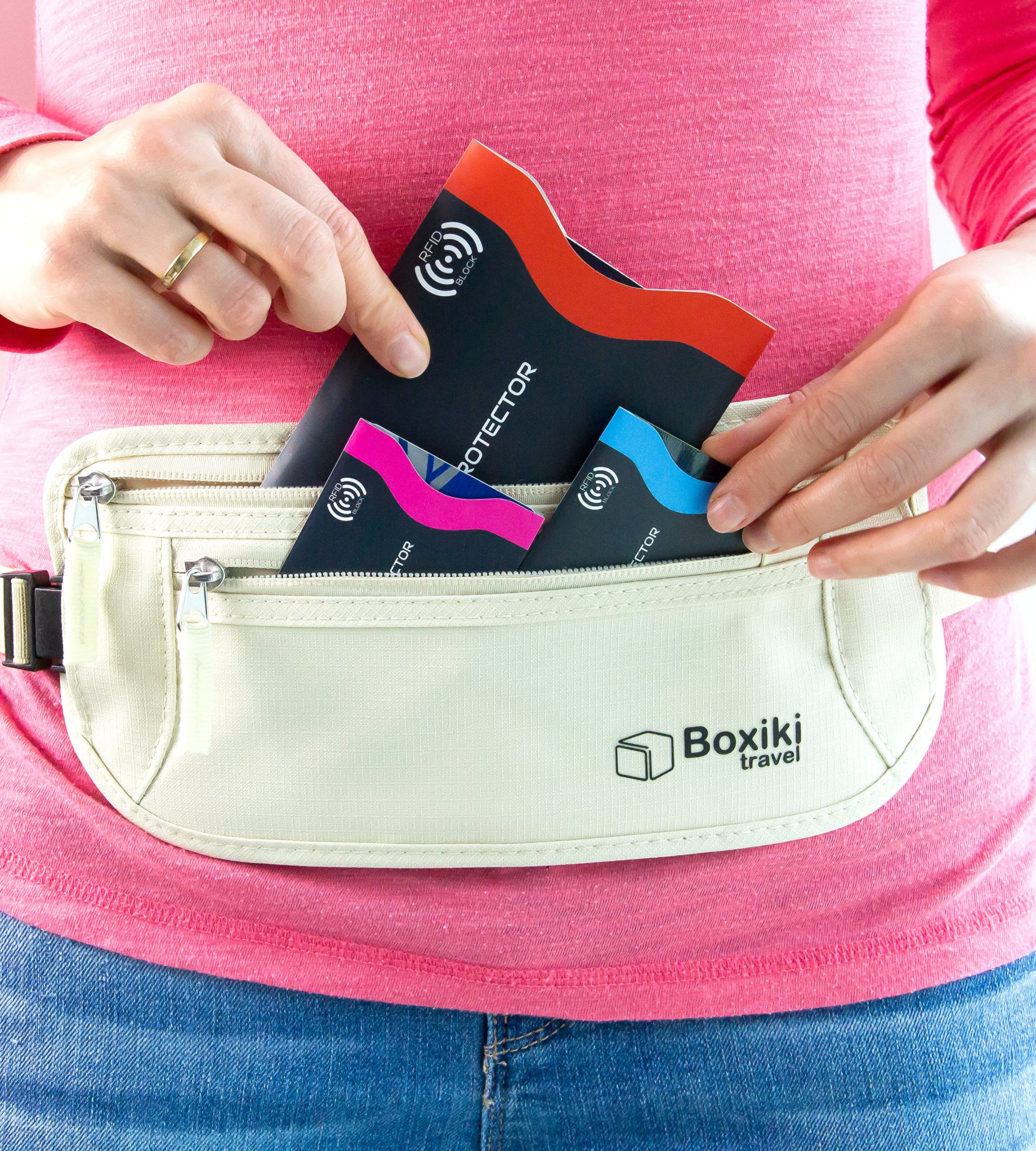 Boxiki Travel RFID Blocking Sleeves, Set with Color Coding, Navy Blue, Unisex Wallet, Protects Credit Cards and Passports