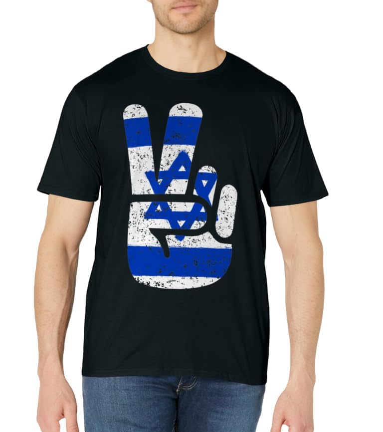 Cool Israel Flag Big Peace Sign V Fingers Symbol T-Shirt