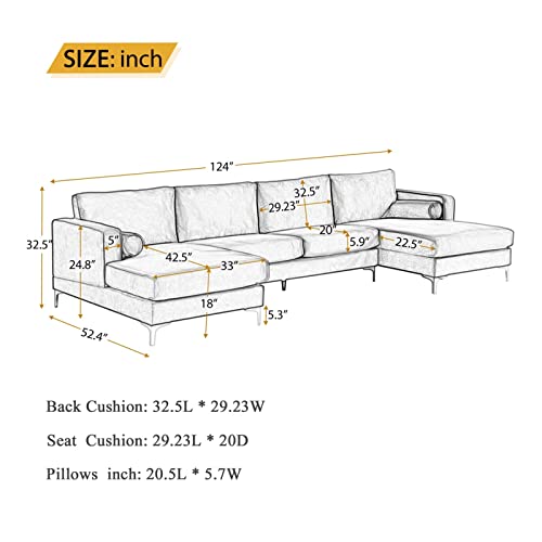 Sectional Sofa with Two Pillows U-Shape Upholstered Couch with Modern Elegant Velvet for Living Room Apartment (Color : Grey) (Blue)