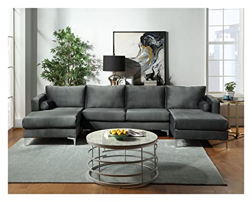 Sectional Sofa with Two Pillows U-Shape Upholstered Couch with Modern Elegant Velvet for Living Room Apartment (Color : Grey) (Blue)