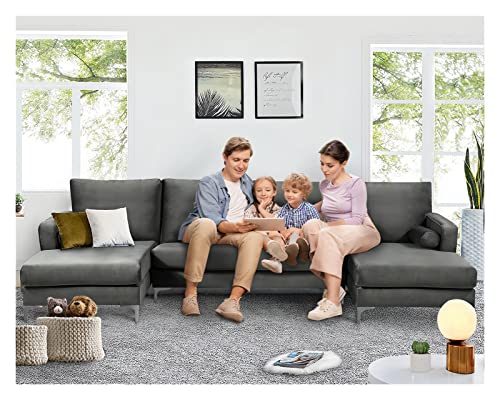 Sectional Sofa with Two Pillows U-Shape Upholstered Couch with Modern Elegant Velvet for Living Room Apartment (Color : Grey) (Blue)