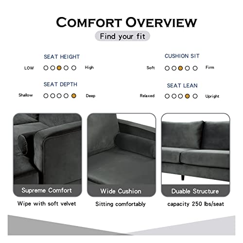 Sectional Sofa with Two Pillows U-Shape Upholstered Couch with Modern Elegant Velvet for Living Room Apartment (Color : Grey) (Blue)