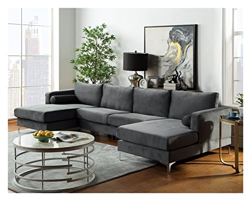 Sectional Sofa with Two Pillows U-Shape Upholstered Couch with Modern Elegant Velvet for Living Room Apartment (Color : Grey) (Blue)