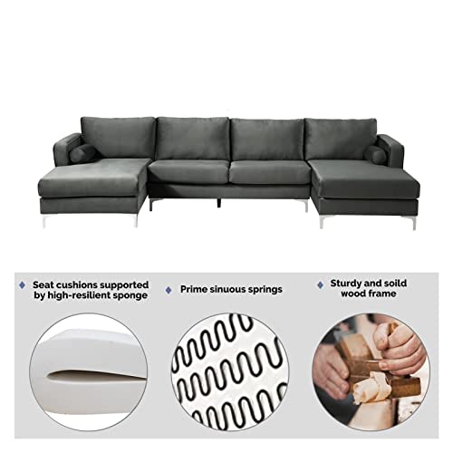 Sectional Sofa with Two Pillows U-Shape Upholstered Couch with Modern Elegant Velvet for Living Room Apartment (Color : Grey) (Blue)