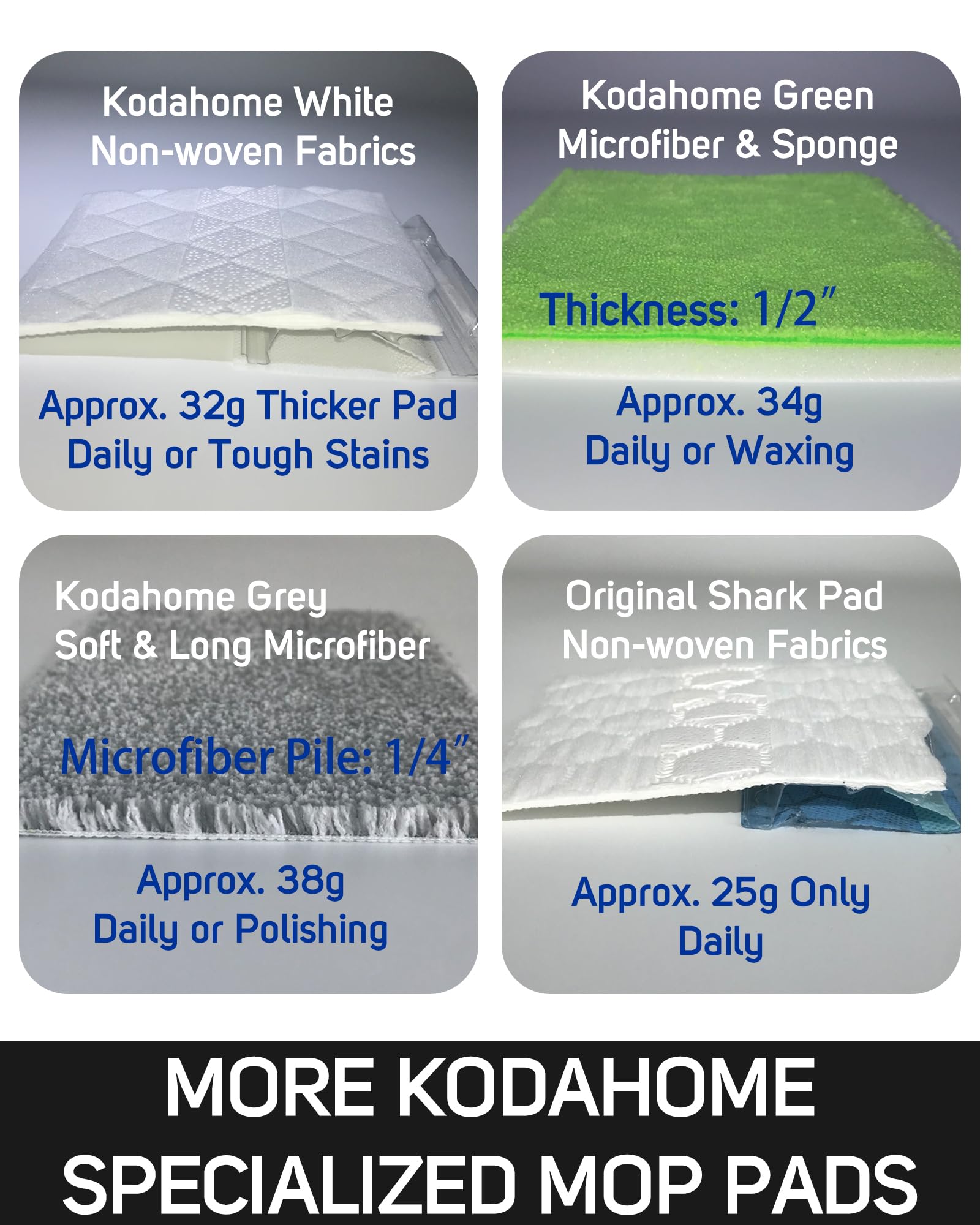 Kodahome Replacement Mop Pads for Shark Vacmop VM252 VM250 QM250 VM200 VM190 Disposable Hard Floor Vacuum Mop Pad Refills, for Daily & Polishing as Long Soft Microfiber (Gray 8 Count)