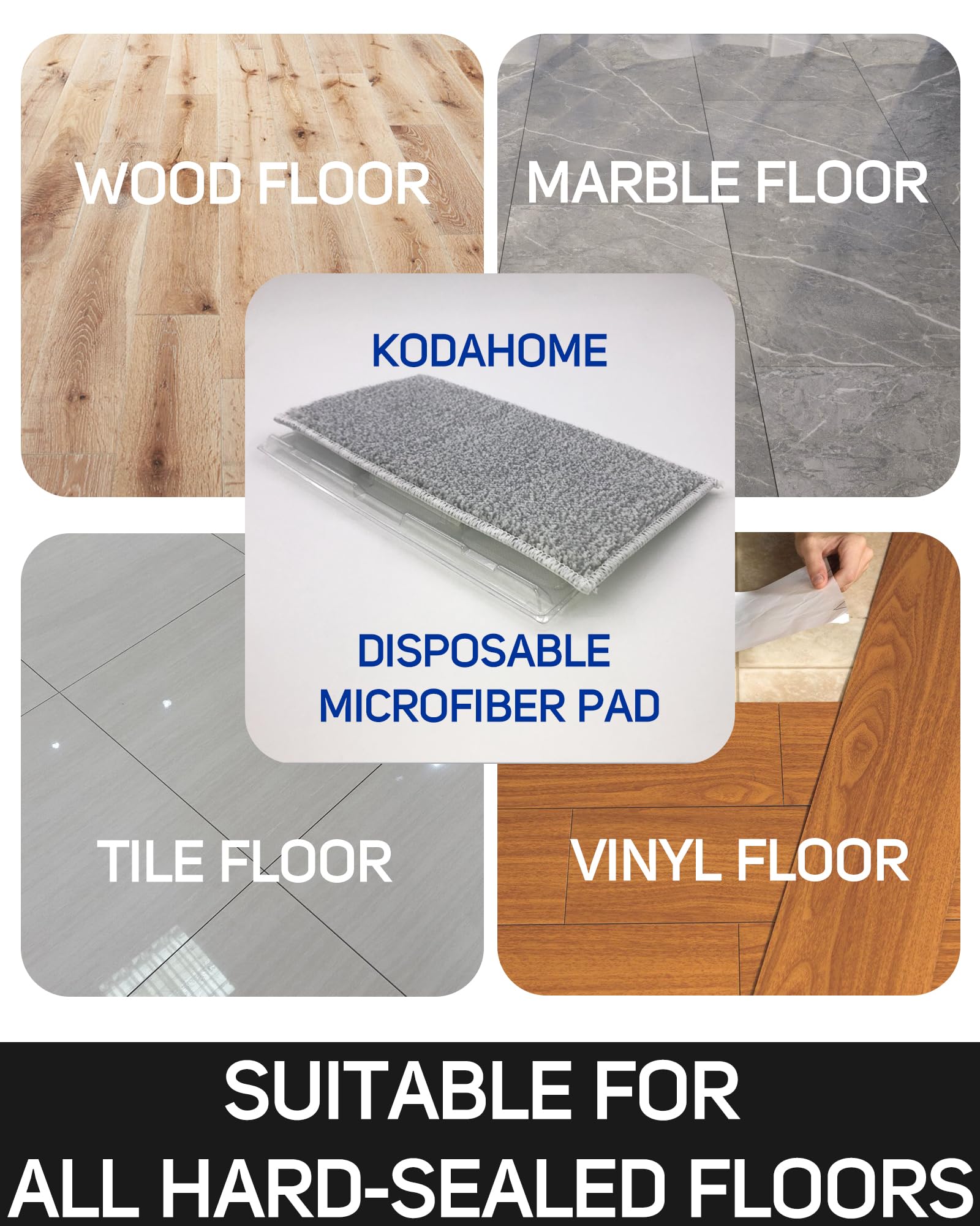 Kodahome Replacement Mop Pads for Shark Vacmop VM252 VM250 QM250 VM200 VM190 Disposable Hard Floor Vacuum Mop Pad Refills, for Daily & Polishing as Long Soft Microfiber (Gray 8 Count)