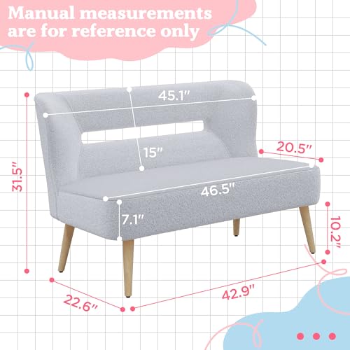 Fahomiss Cream Couch- Sofa Teddy Sectional Loveseat Comfortable Suitable for Living Room Bedroom Office Apartment Small Space Lounge 46.5" W (Blue loveseat)