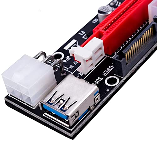 6 Pack PCI-E Riser with Led Notice, Multi-Interface Function Express Cable 1X to 16X Graphics Extension PCIe Riser,Powered Riser Adapter Card+60cm USB 3.0 Cable for Bitcoin Litecoin ETH Coin Mining