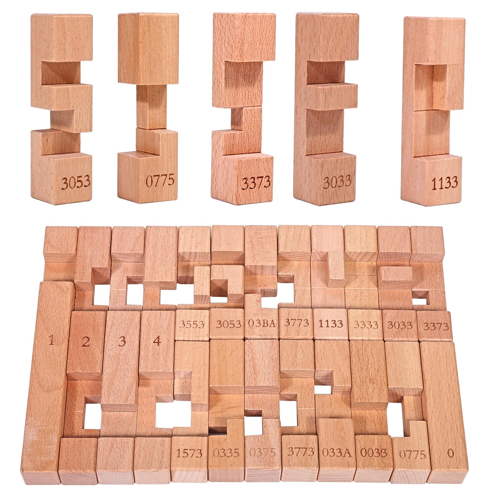 Onietoiy Difficult 20pcs DIY Wooden Brain Teaser Puzzle Toy 9 Types Assembly Building Blcok Games 94 Methods Challenge IQ Lock Toys 3D Brainteaser Educational Puzzles Unique Gift for Kids and Adults