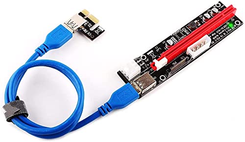6 Pack PCI-E Riser with Led Notice, Multi-Interface Function Express Cable 1X to 16X Graphics Extension PCIe Riser,Powered Riser Adapter Card+60cm USB 3.0 Cable for Bitcoin Litecoin ETH Coin Mining