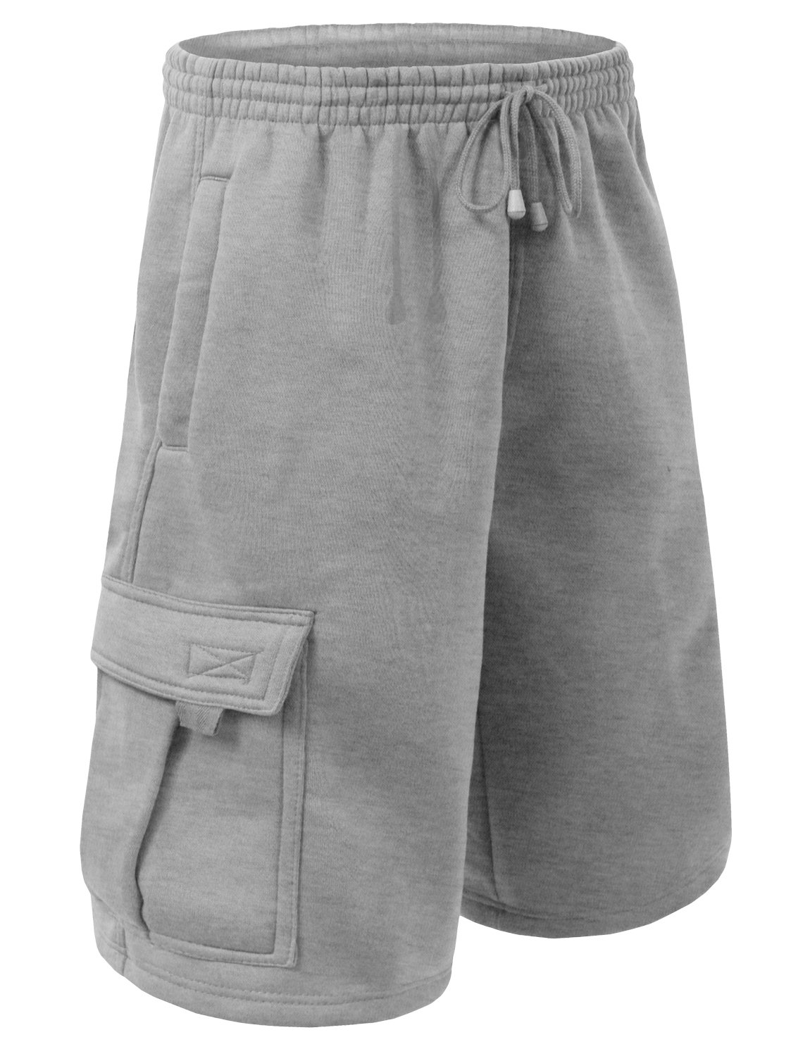 NE PEOPLE Men’s Cargo Shorts – Active Casual Comfy Workout Gym Elastic Drawstring Fleece Pockets Sweat Pants NEMP07 Hgray XL HeatherGray