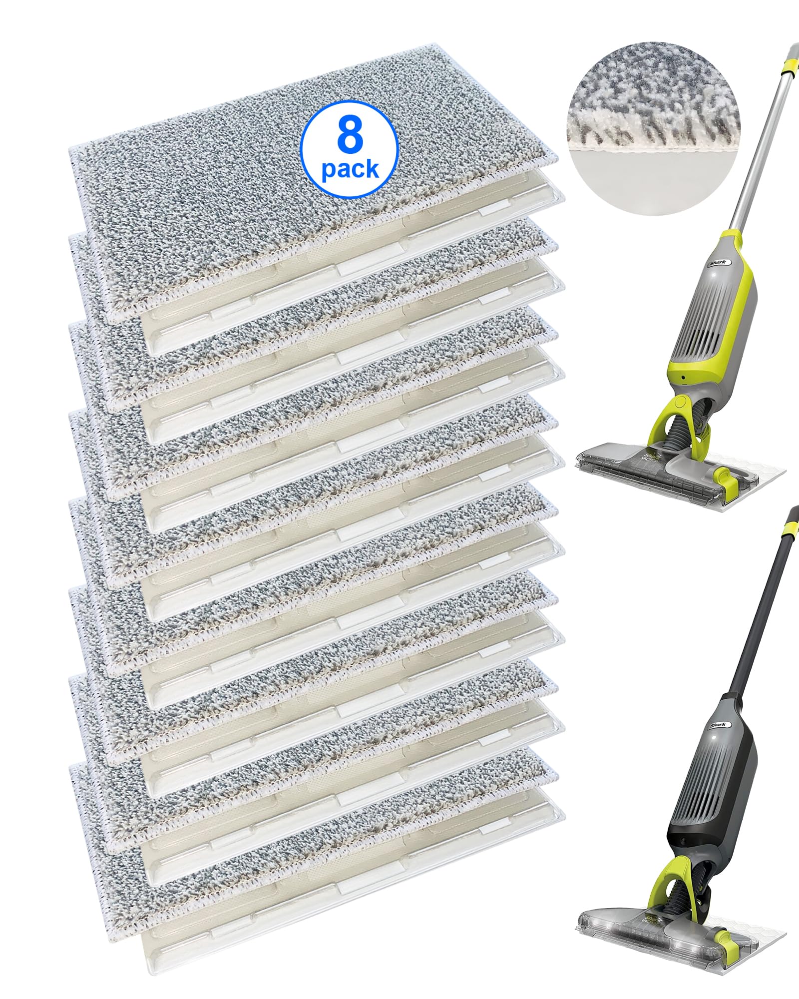 Kodahome Replacement Mop Pads for Shark Vacmop VM252 VM250 QM250 VM200 VM190 Disposable Hard Floor Vacuum Mop Pad Refills, for Daily & Polishing as Long Soft Microfiber (Gray 8 Count)