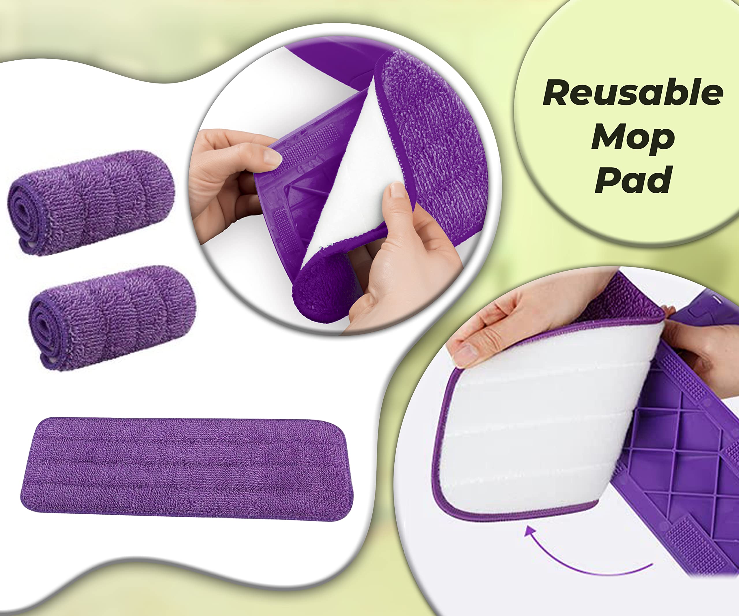 ARSUK Spray Mop Refill Pads Microfiber Replacement Heads Premium Wet/Dry Flat Mop Floor Cleaning Machine Washable Reusable 16 x 5.5 inches ( 3 Pack Purple)