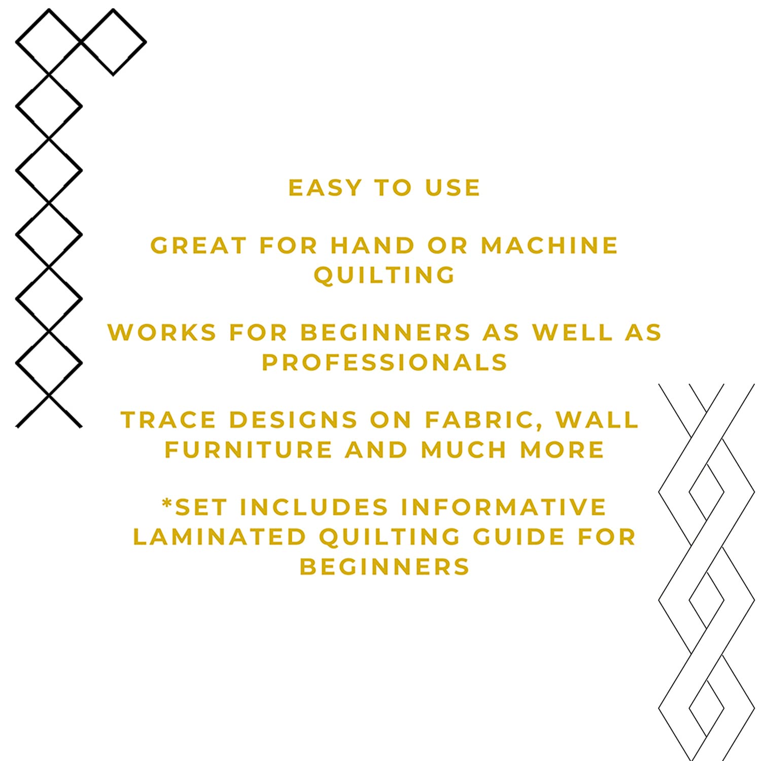 Quilting Stencils for Machine and Hand Quilting - 2 Quilting Stencils for Border Patterns - Diamond Border, Lattice Border Plastic Quilt Stencil Set with Guide