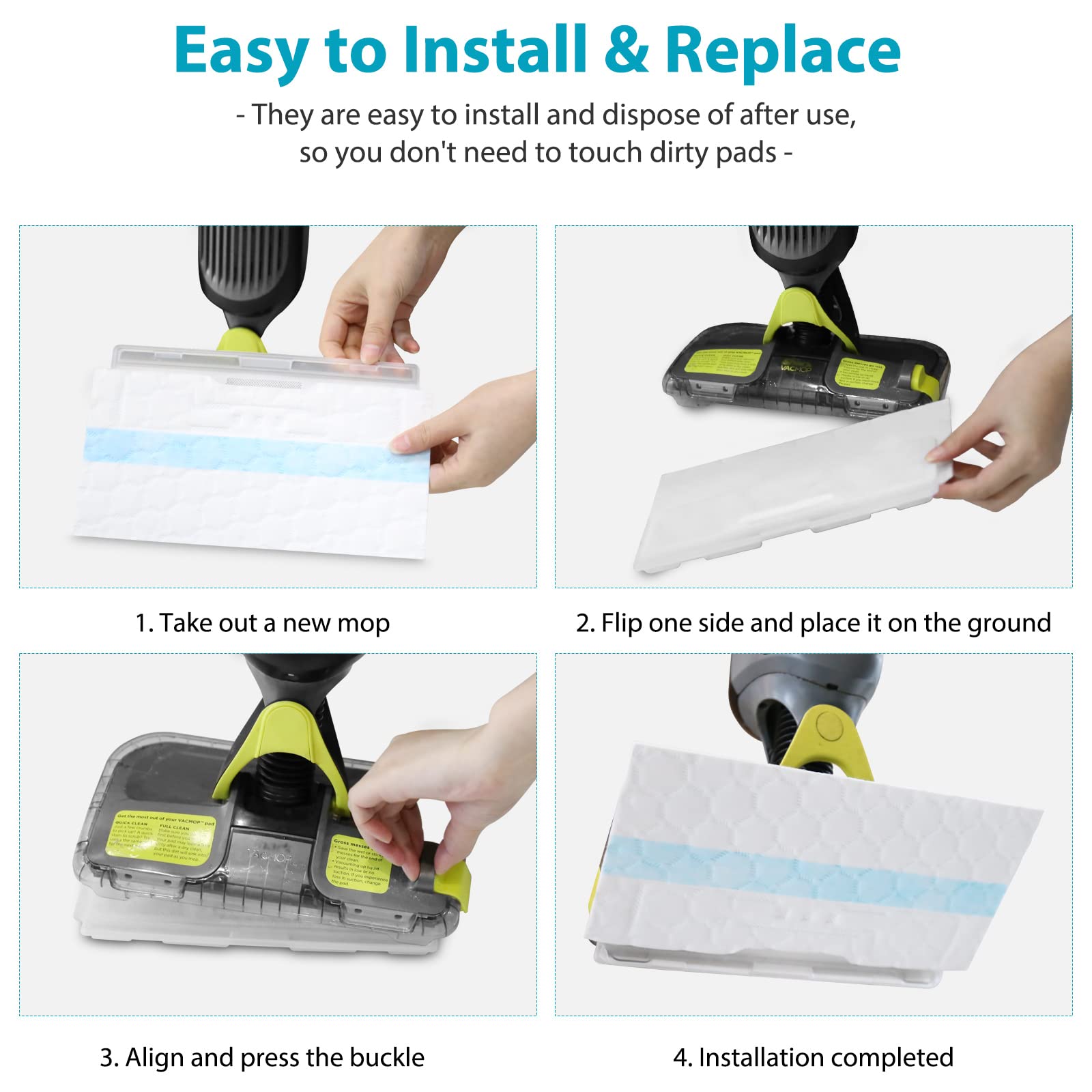 Extolife Vac Mop Pads Refills Replacement for Shark Vacmop VM252 VM251 VM200 VM200C VM190 VM252C QM250 VM250 VC205 Vacuum Mops, 40 Pack Disposable Mop Pads and 20 Pack Dirt Chambers (40 Pack)