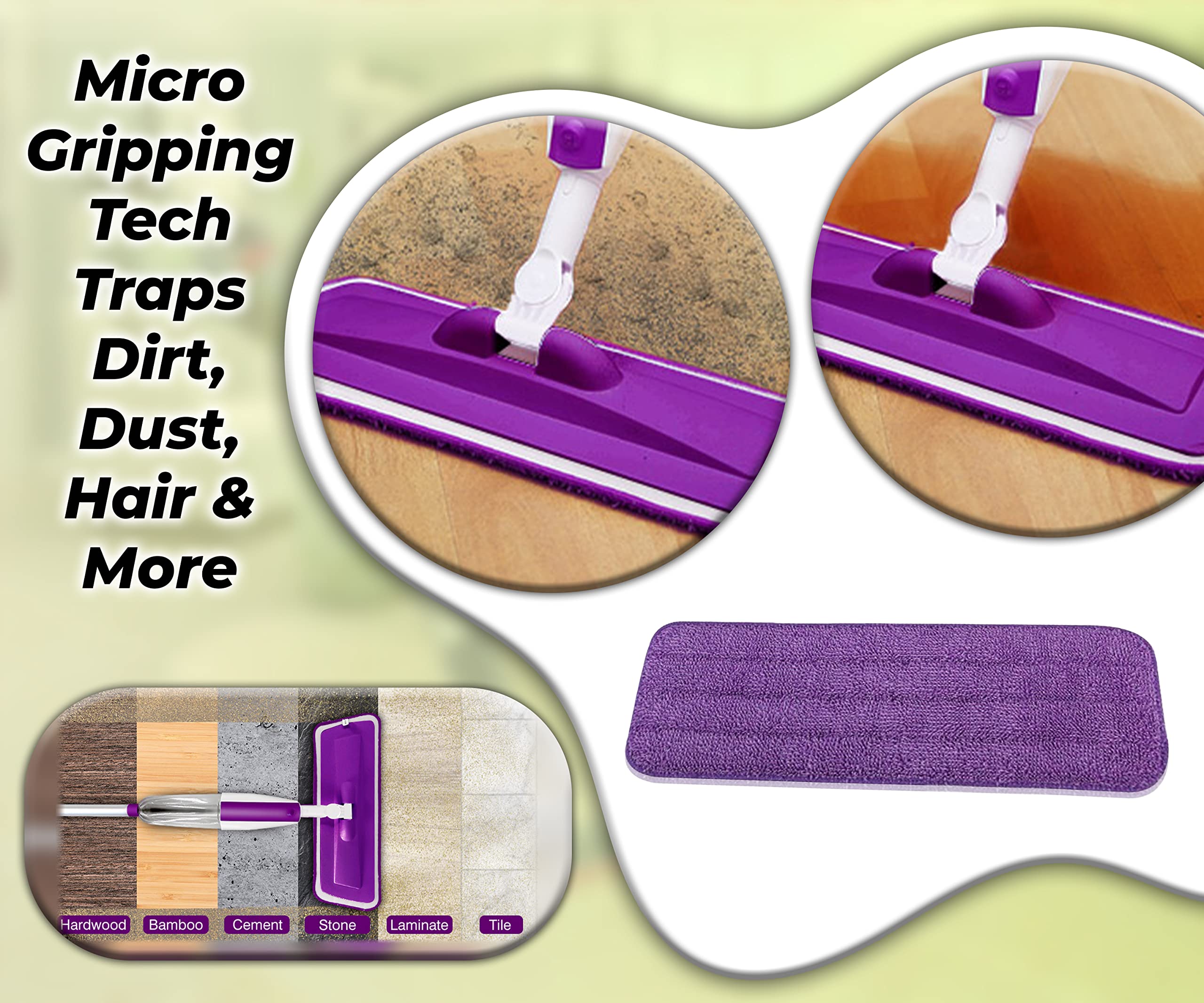 ARSUK Spray Mop Refill Pads Microfiber Replacement Heads Premium Wet/Dry Flat Mop Floor Cleaning Machine Washable Reusable 16 x 5.5 inches ( 3 Pack Purple)