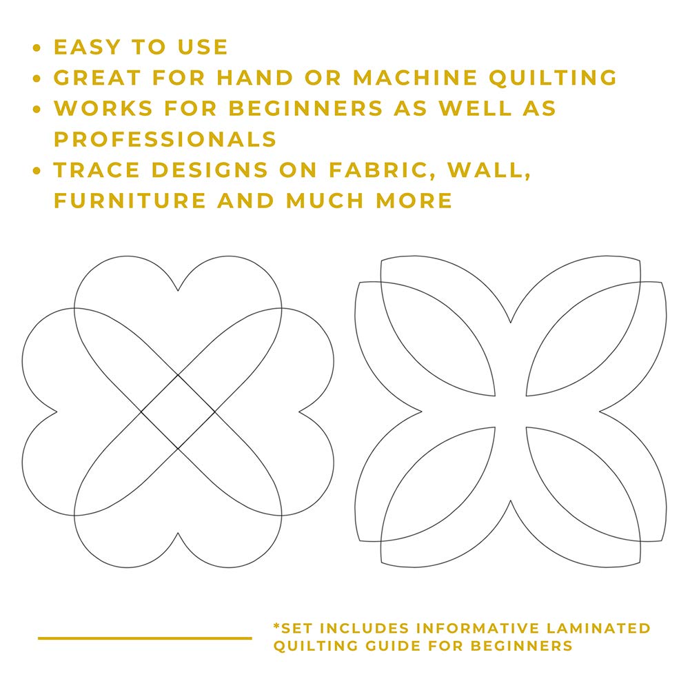 Quilting Stencils for Machine and Hand Quilting - Set of 2 Mini Reusable Beginner’s Choice and Heart Knot Design Plastic Quilt Stencil for Background, Block, Borders Patterns - with Guide