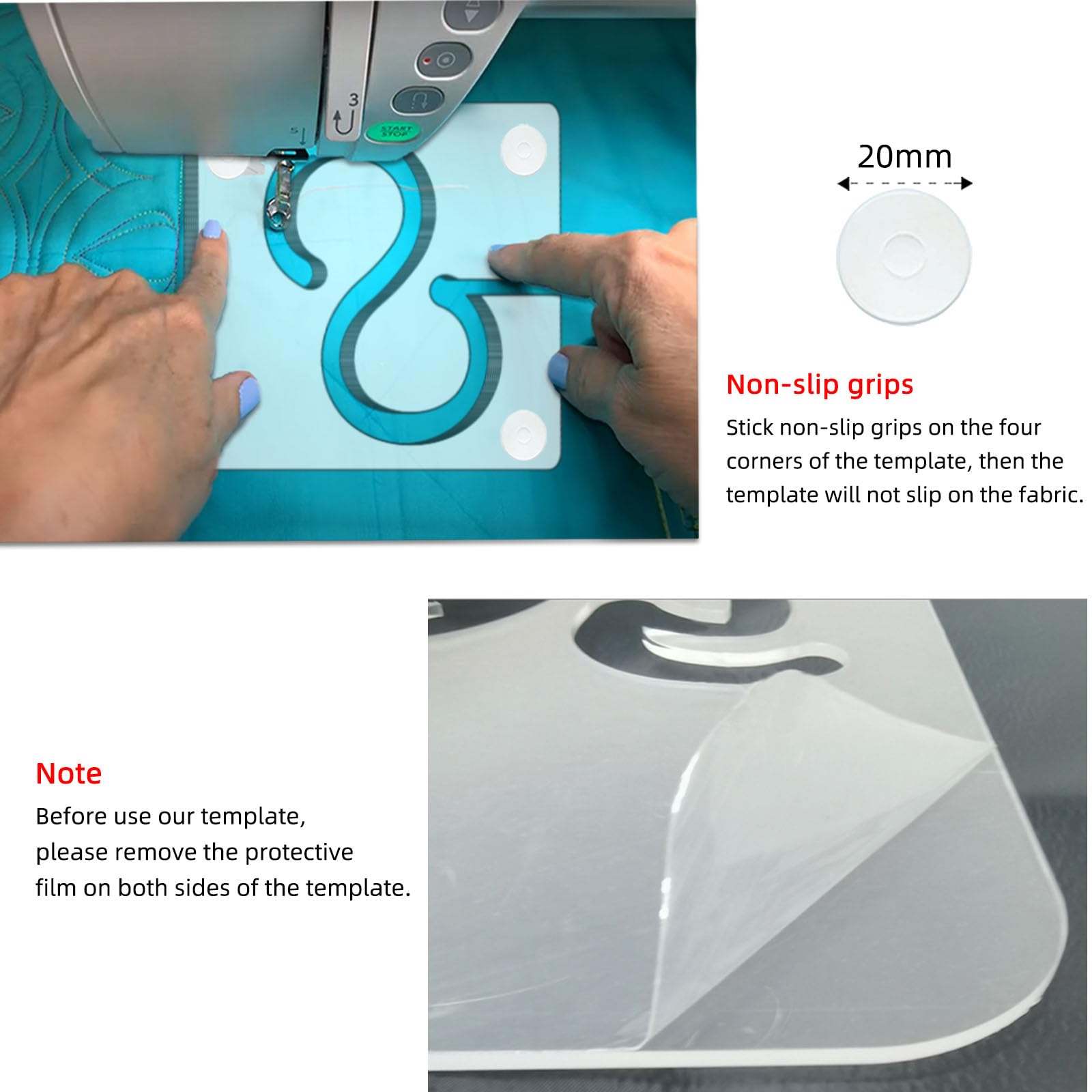 Kapyoo 4Pcs Free Motion Quilting Templates Machine Quilting Templates Quilting Rulers Quitling Design Quilting Supplies Quilting Stencil with Non-Slip Grips (Continuous Line Design Series)