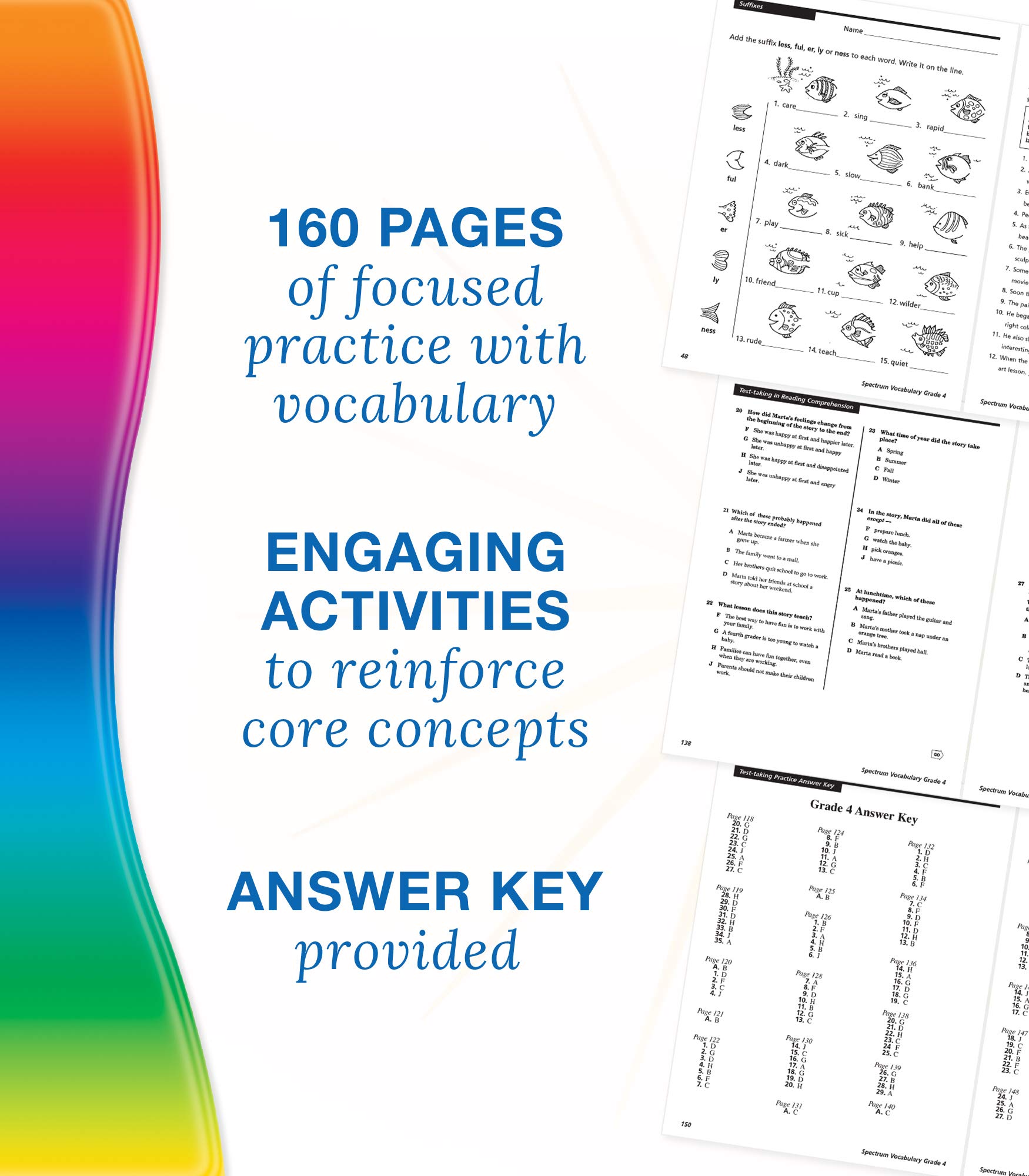 Spectrum Grade 4 Vocabulary Workbook, 4th Grade Vocabulary Covering Word Relationships, Sensory Language, Roots and Affixes, and Reading Comprehension Context Clues, Classroom or Homeschool Curriculum