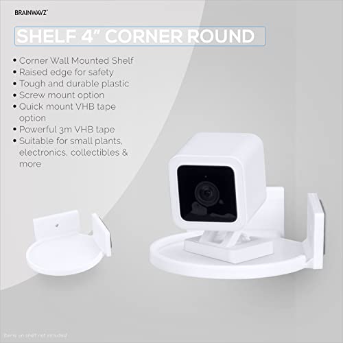 BRAINWAVZ 4β Small Floating Shelf, Adhesive & Screw in, for Bluetooth Speakers, Cameras, Plants, Toys, Books & More, Easy to Install Shelves Wall Mount (White)
