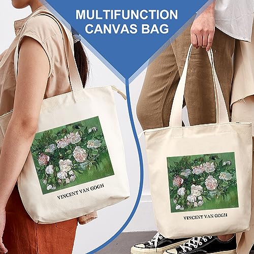 Lidxfeo Canvas Tote Bag Aesthetic, Shoulder Shopping Bag for Women, with Zipper and Inner Pocket, for Shopping, School, Work