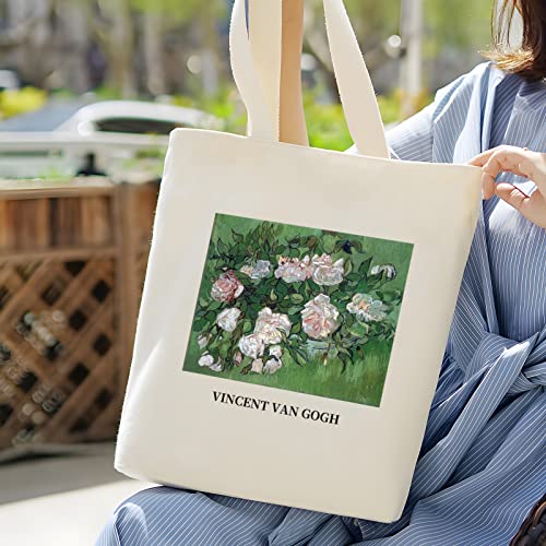 Lidxfeo Canvas Tote Bag Aesthetic, Shoulder Shopping Bag for Women, with Zipper and Inner Pocket, for Shopping, School, Work
