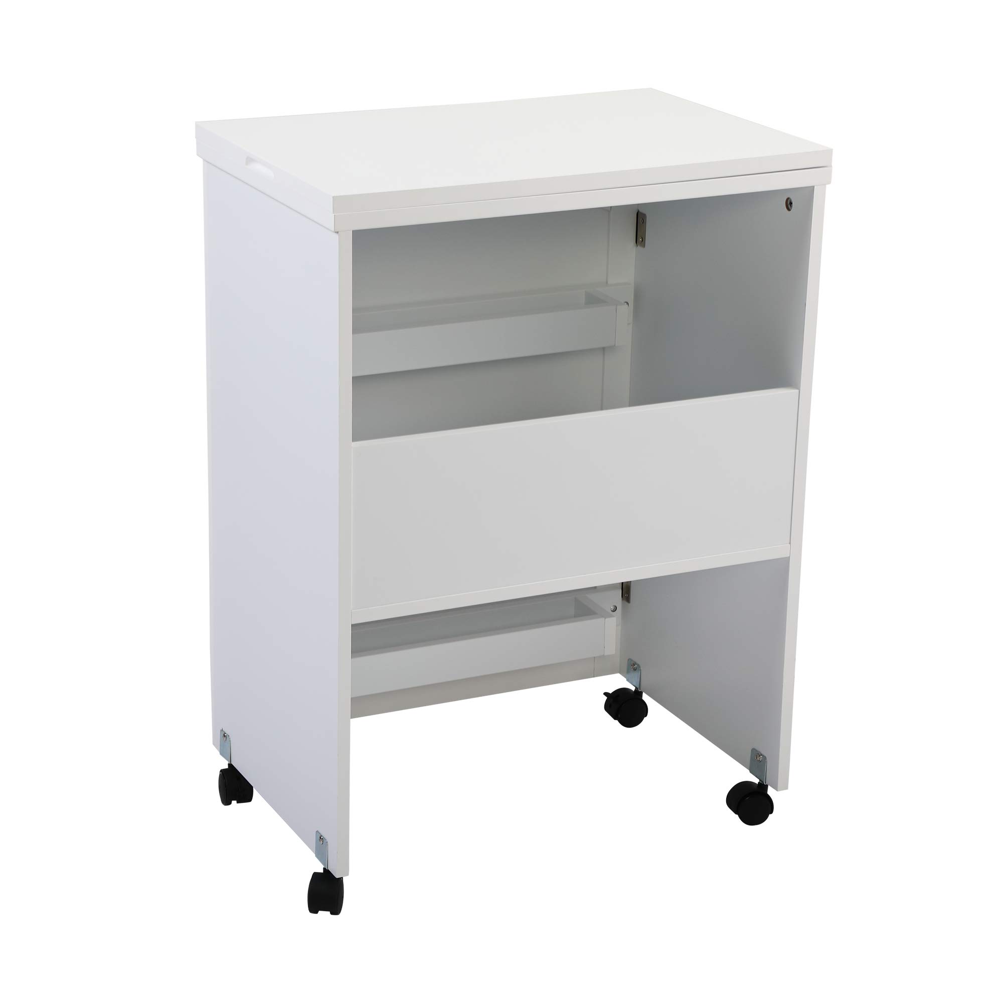 ANNECOSK Sewing Machine Table, Folable Craft Table with Storage Cabinet, Rolling Lockable Wheels, White