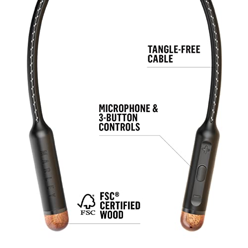 House of Marley Smile Jamaica Wireless: Wireless Neckband Earphones with Microphone, Bluetooth Connectivity, 8 Hours of Playtime, and Sustainable Materials (Black)