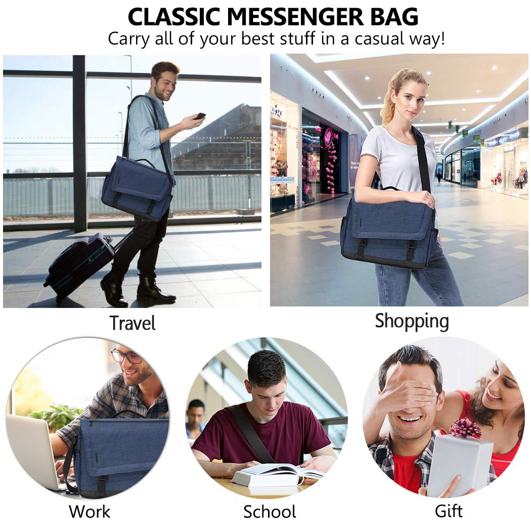 Messenger Bag for Men, Lightweight Water Resistant 15.6 Laptop Shoulder Bag for Business Office by Vonxury Blue