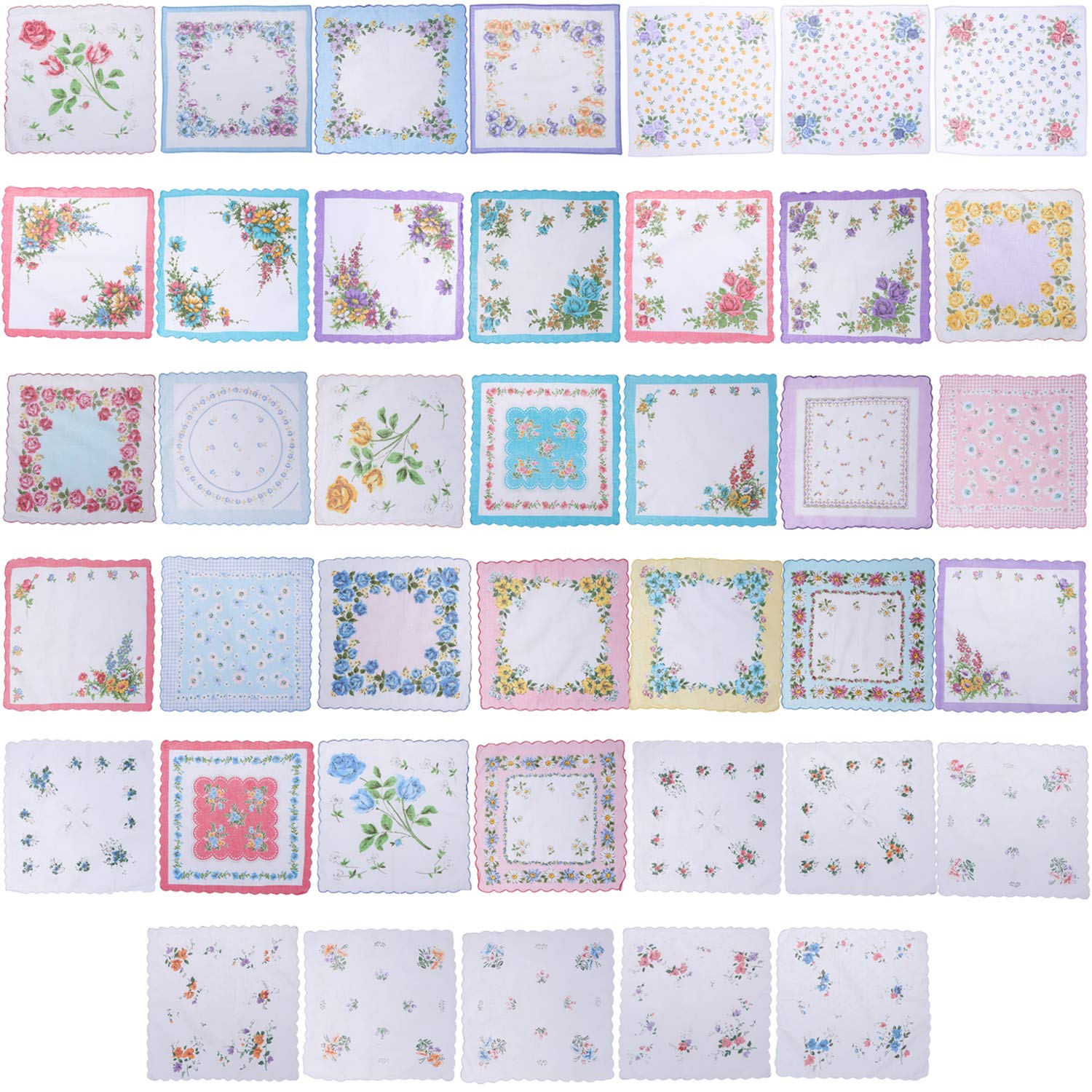 40pcs Women Floral Handkerchiefs Vintage Floral Print Cotton Ladies Handkerchiefs