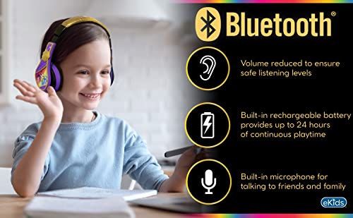 eKids Rainbow High Kids Bluetooth Headphones, Wireless Headphones with Microphone Includes Aux Cord, Volume Reduced Kids Foldable Headphones for School, Home, or Travel