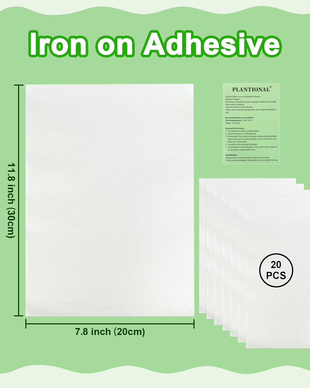 PLANTIONAL Double Sided Iron On 20 PCS Medium Weight A4 Size Press-on Patch Heat Melt Fabric Glue Sheet Permanent Fusible Adhesive Sheets